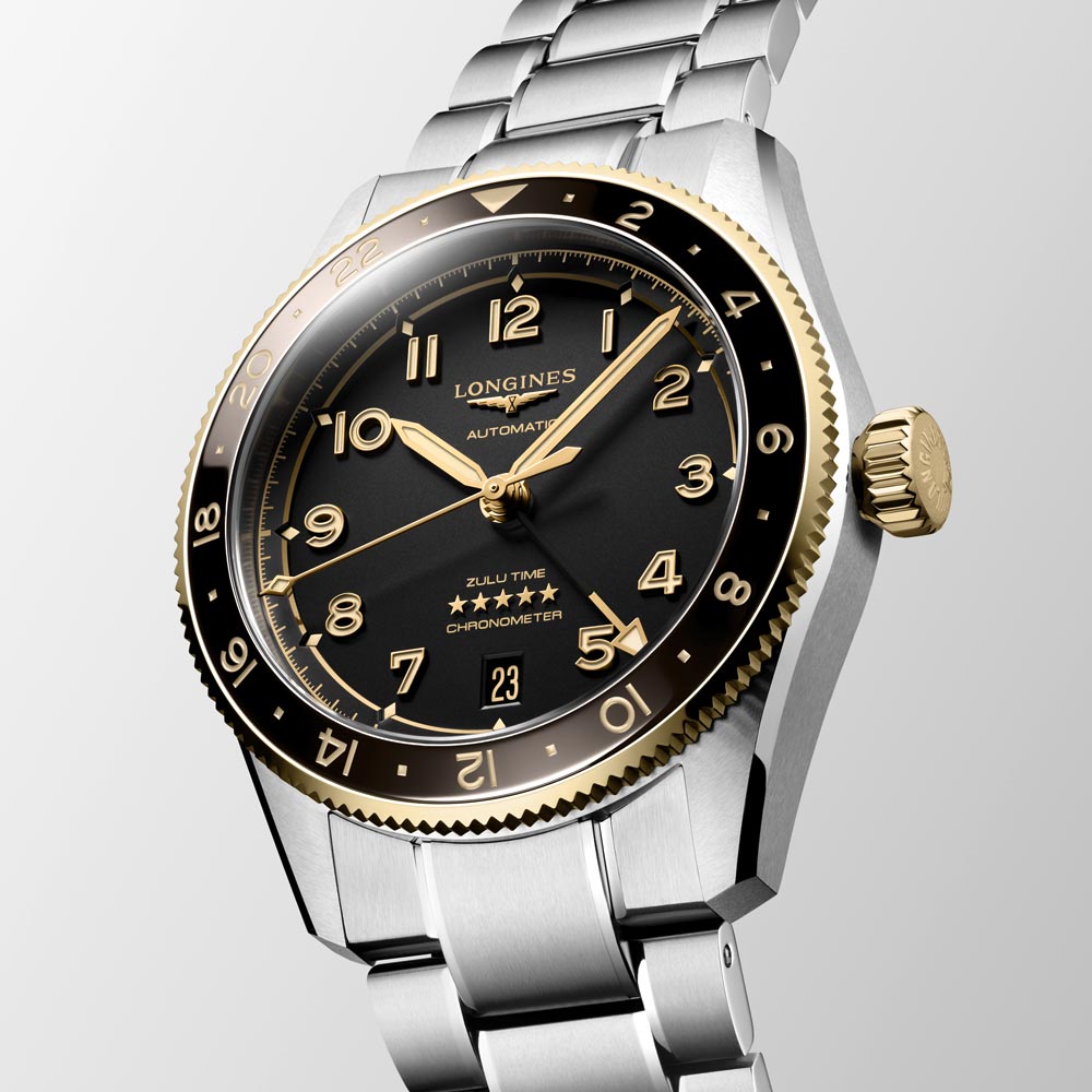 Longines Spirit Zulu Time GMT 39mm Anthracite Dial 18ct Gold Capped St