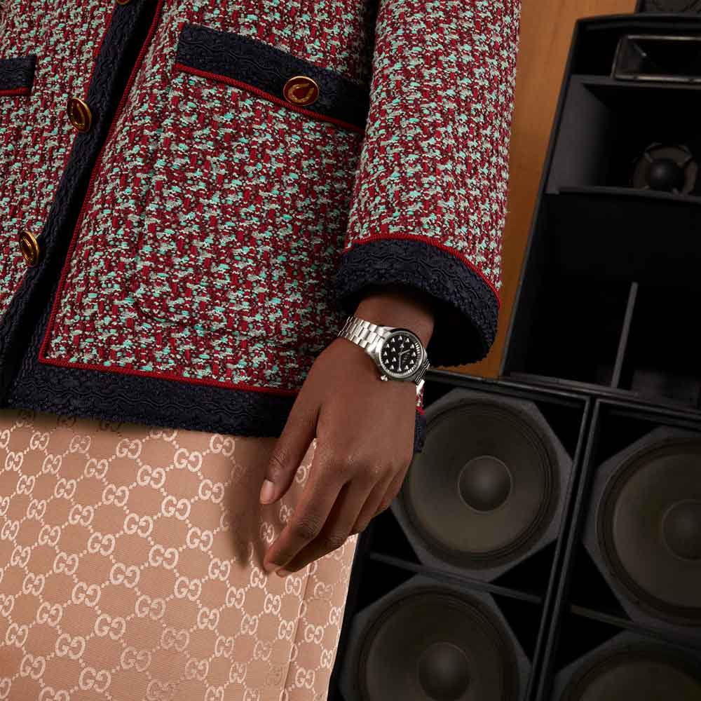 Gucci G-Timeless 32mm Black Onyx Dial with Bees Stainless Steel Ladies